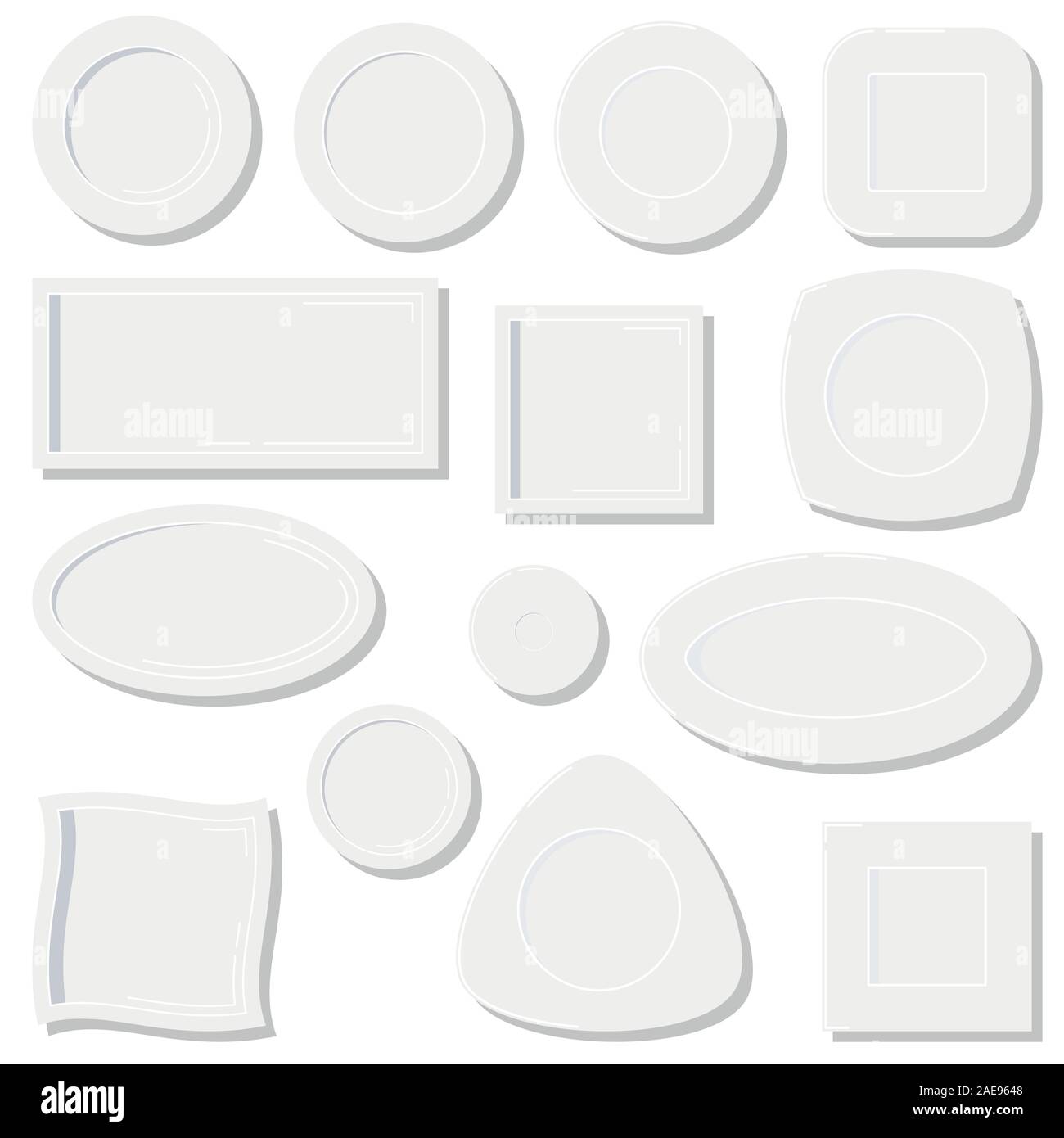 Empty white plates set vector illustration isolated on white background ...