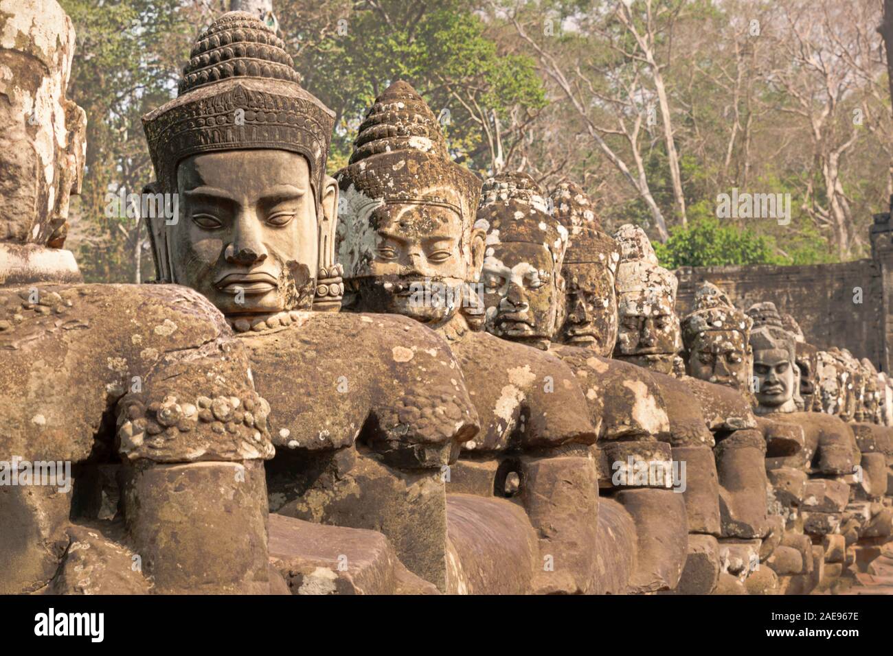 Angkor Wat Temple Cambodia - March 2018: Stone Asuras hold the nāga ...