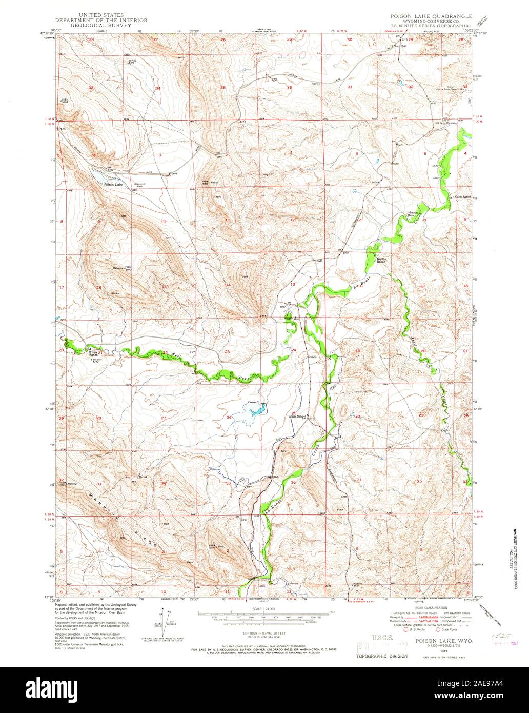 WY Poison Lake 340920 1949 24000 Restoration Stock Photo - Alamy