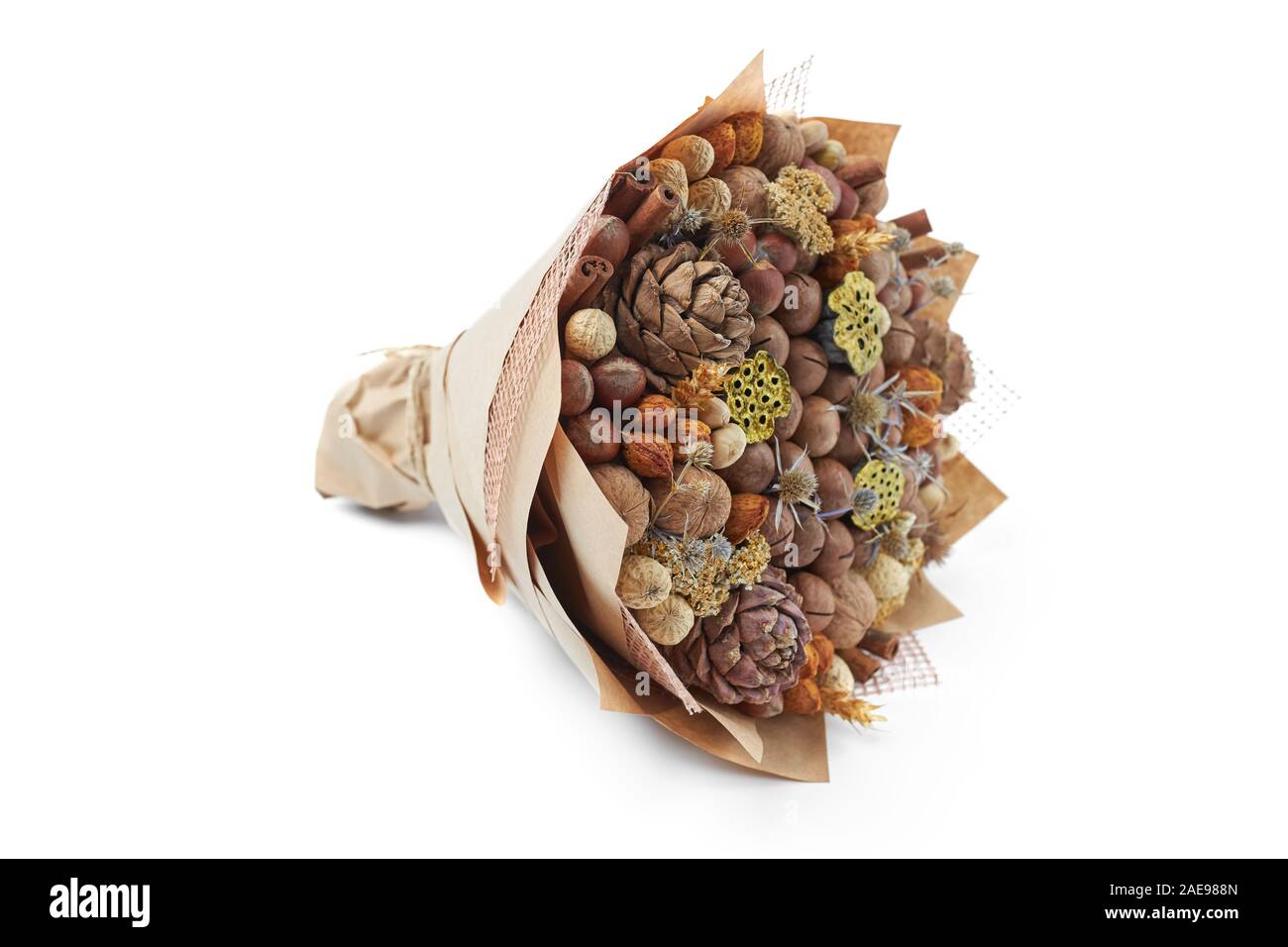 Unique bouquet of different types of nuts on a white background Stock ...