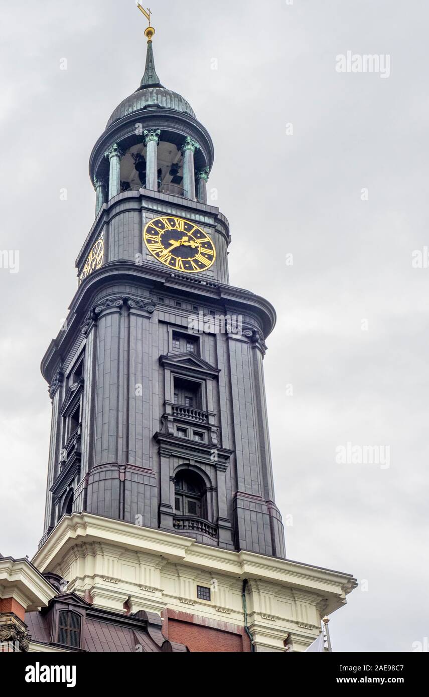 Copper covered clock tower spire of St Michael's Protestant Lutheran ...