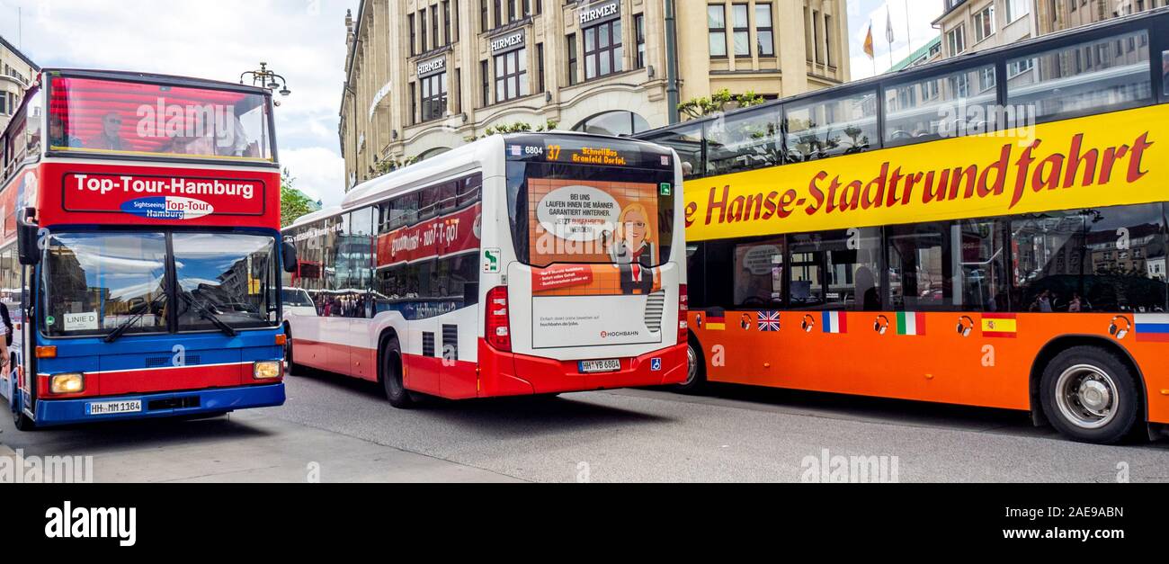 Tourist coach buses at Rathausmarkt Hamburg Germany Stock Photo - Alamy