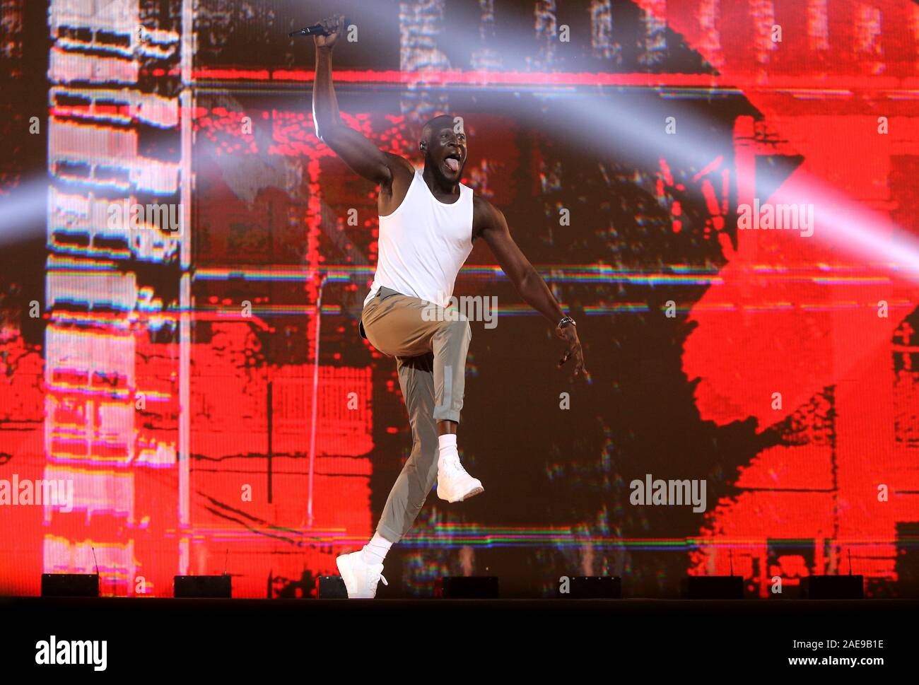 Stormzy performs on stage during day one of Capital's Jingle Bell Ball ...