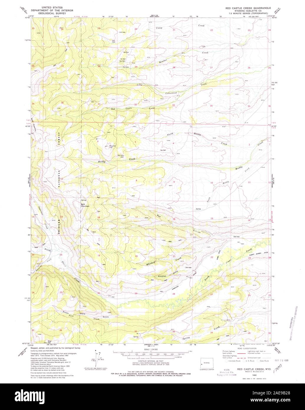 WY Red Castle Creek 341031 1980 24000 Restoration Stock Photo - Alamy