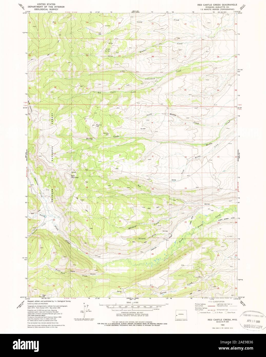 WY Red Castle Creek 341032 1980 24000 Restoration Stock Photo - Alamy