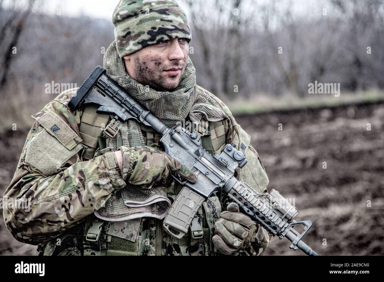 Portrait of modern army infantryman on march Stock Photo - Alamy