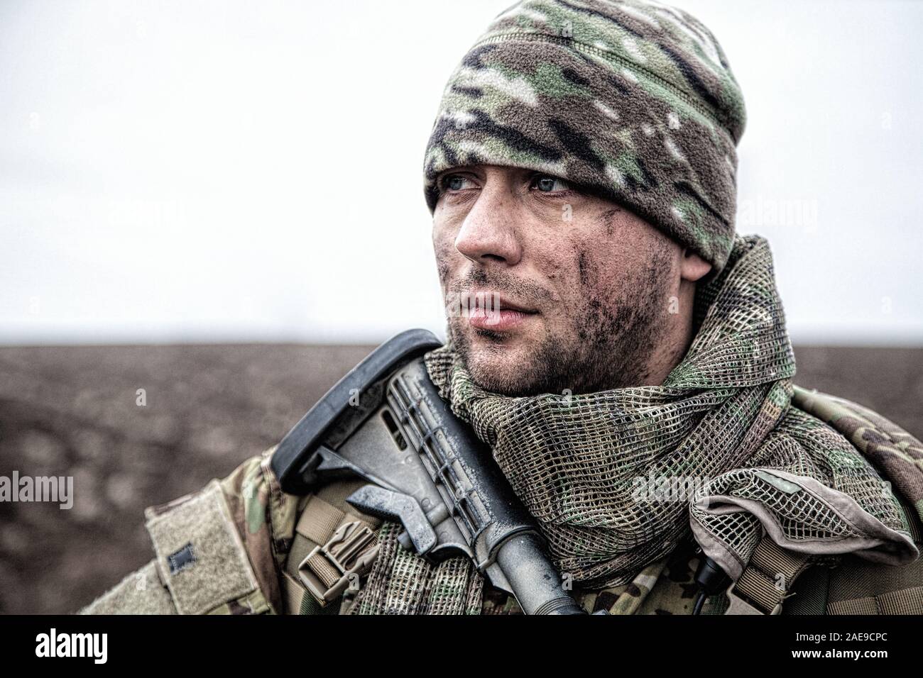 Portrait of modern army infantryman on march Stock Photo - Alamy