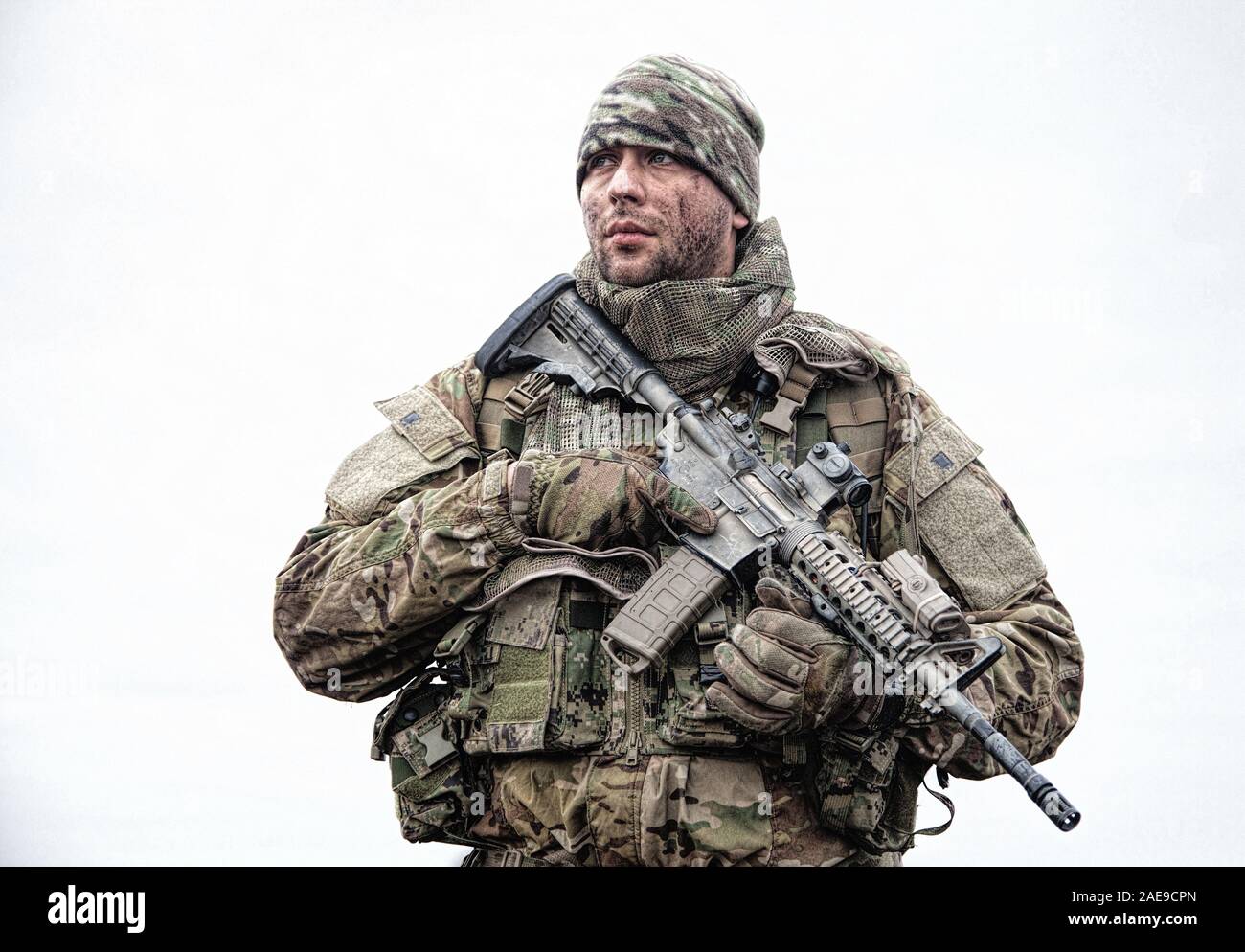 Portrait of modern army infantryman on march Stock Photo - Alamy