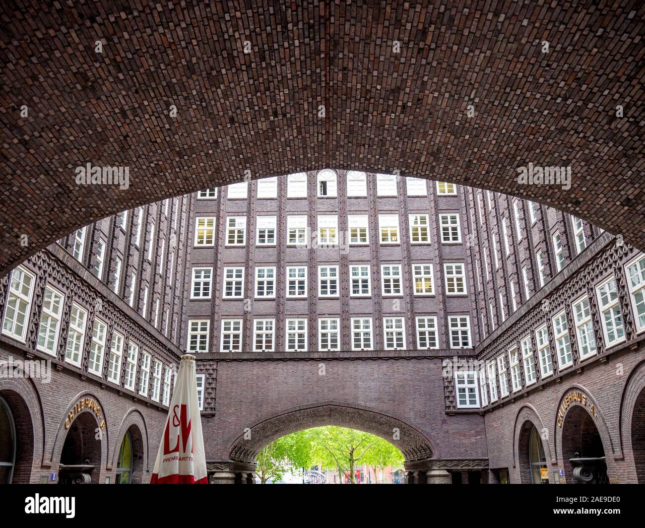 Brick expressionist architecture in court yard of Chilehaus building in ...