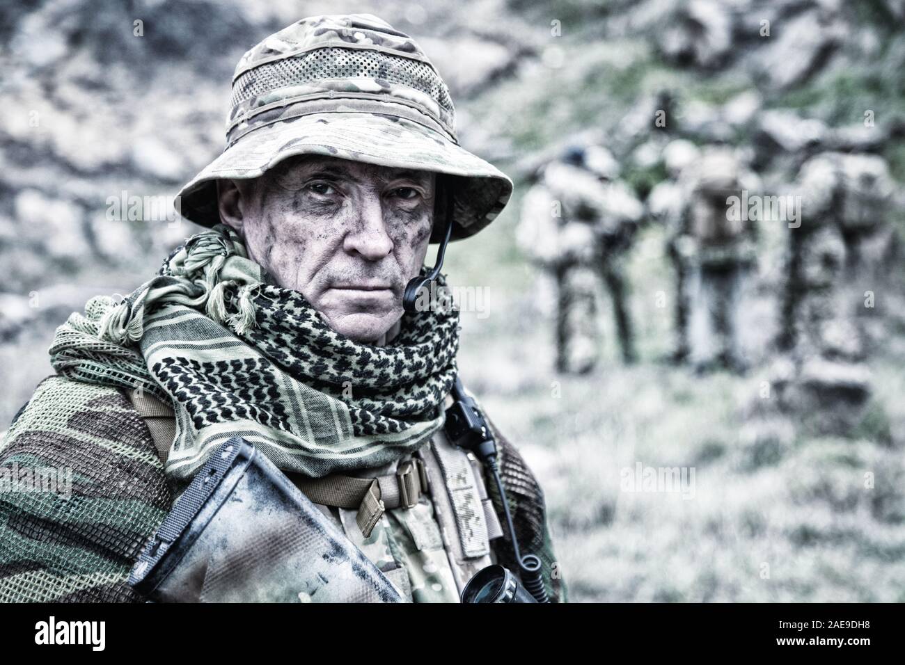 Experienced military army soldier commander close-up portrait Stock ...