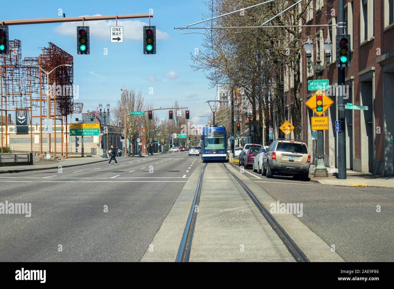 Portland, Oregon / USA - Circa 2019: A typical street in Portland ...