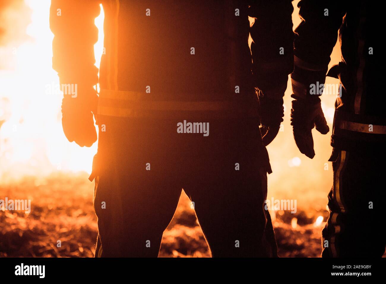 Fire department in the field during a fire emergency situation Stock ...