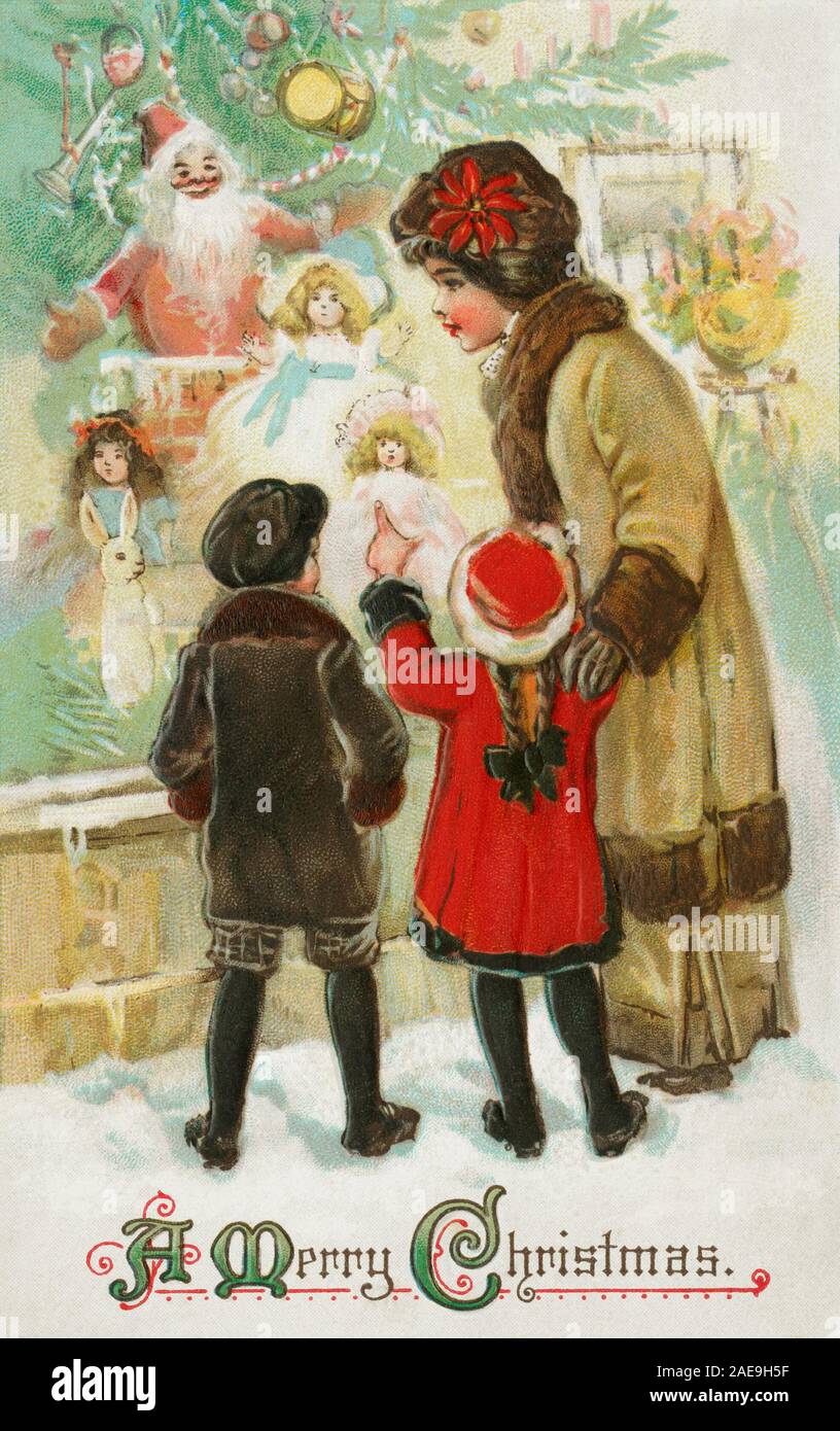 vintage christmas themed illustration Stock Photo - Alamy