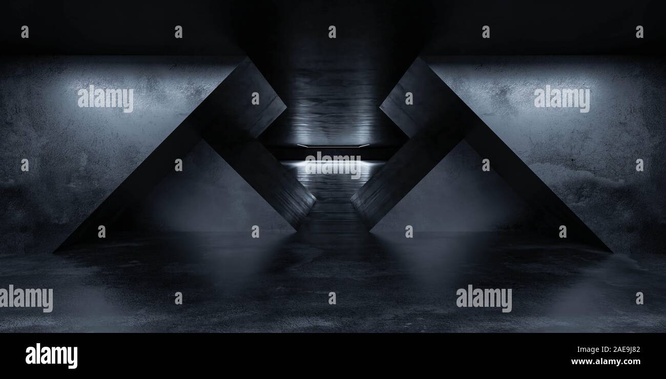 Underground concrete basement with low key blue lighting industrial ...