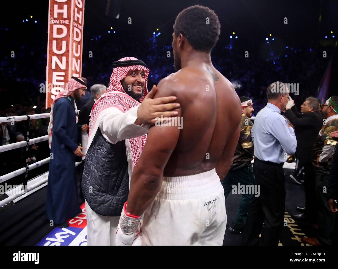 Anthony Joshua speaks with Prince Abdulaziz Al Saud (left) after his ...