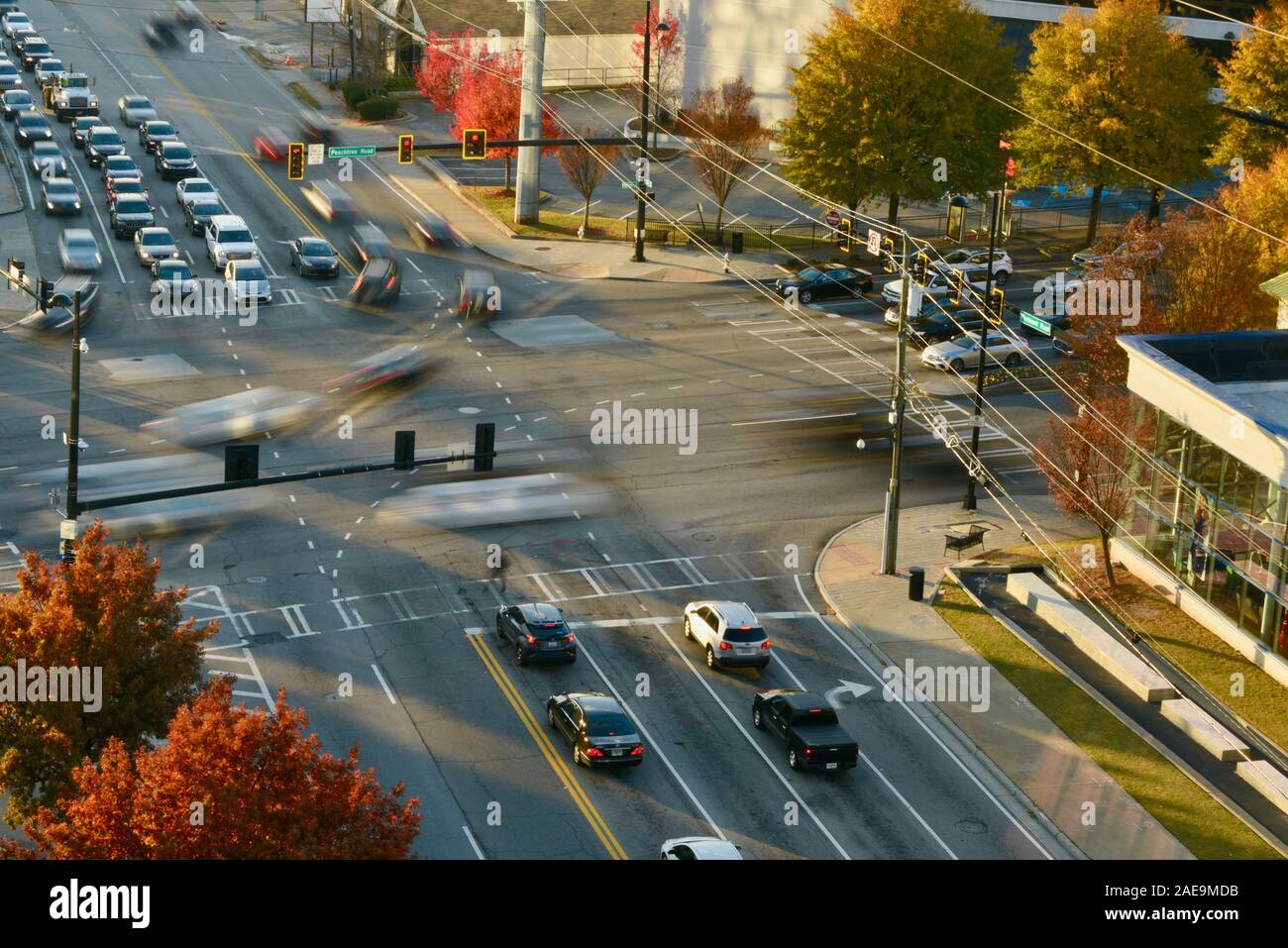 Early morning commuting vehicle traffic (motion blur), busy ...