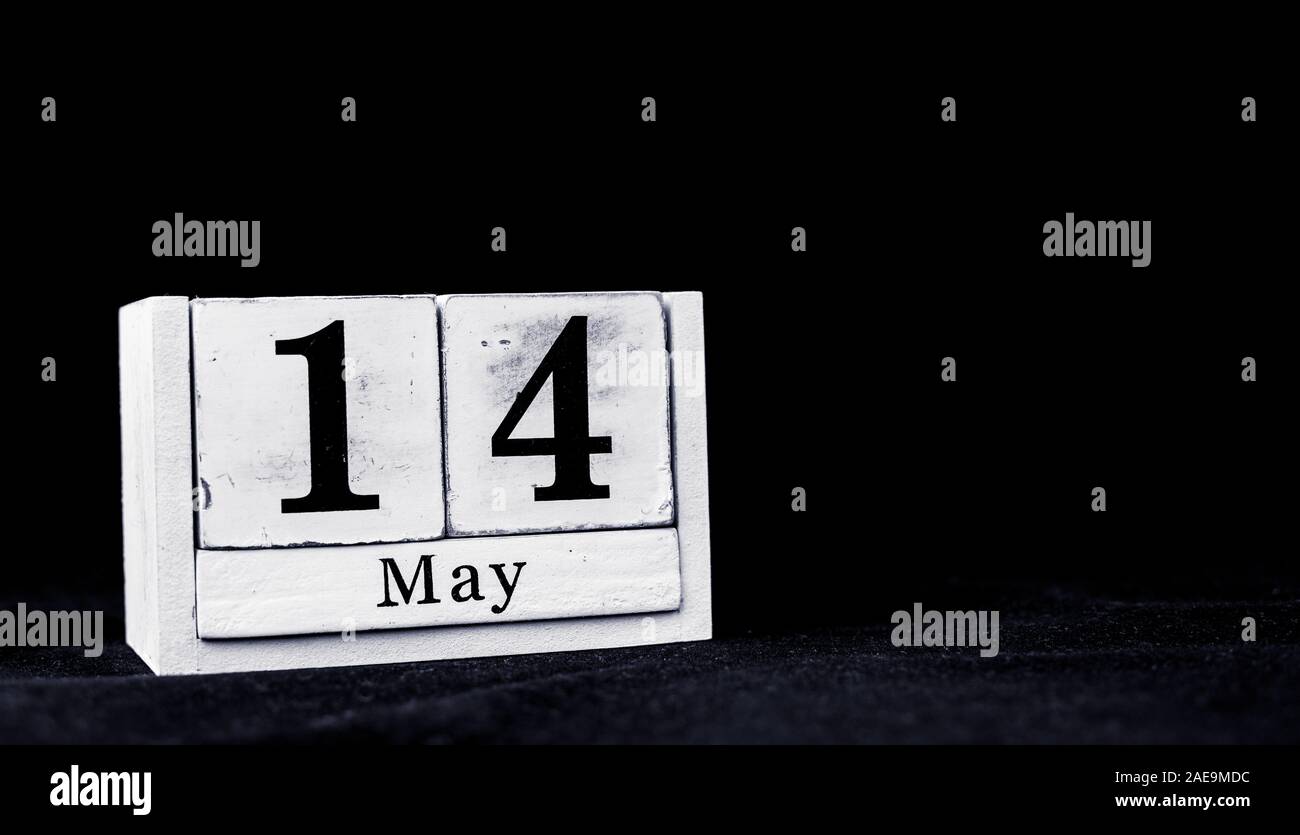 May 14th, Fourteenth of May, Day 14 of month May - vintage wooden white ...