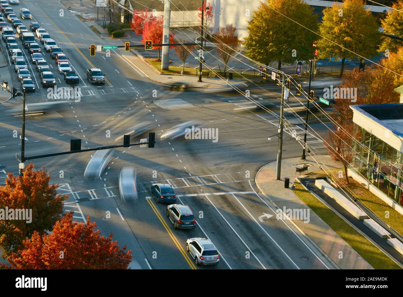 Early morning commuting vehicle traffic (motion blur), busy ...