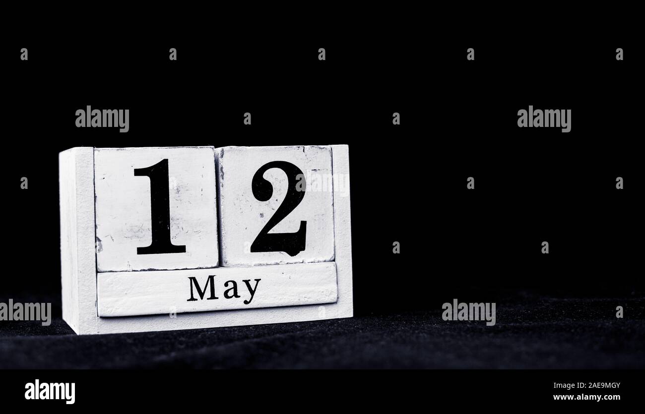 May 12th, Twelfth of May, Day 12 of month May - vintage wooden white ...