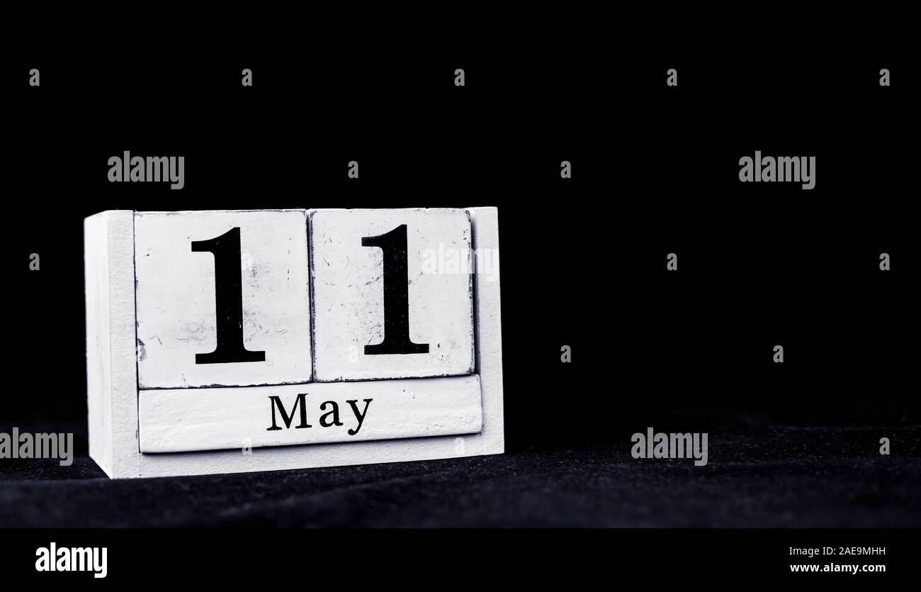 May 11th, Eleventh of May, Day 11 of month May - vintage wooden white ...