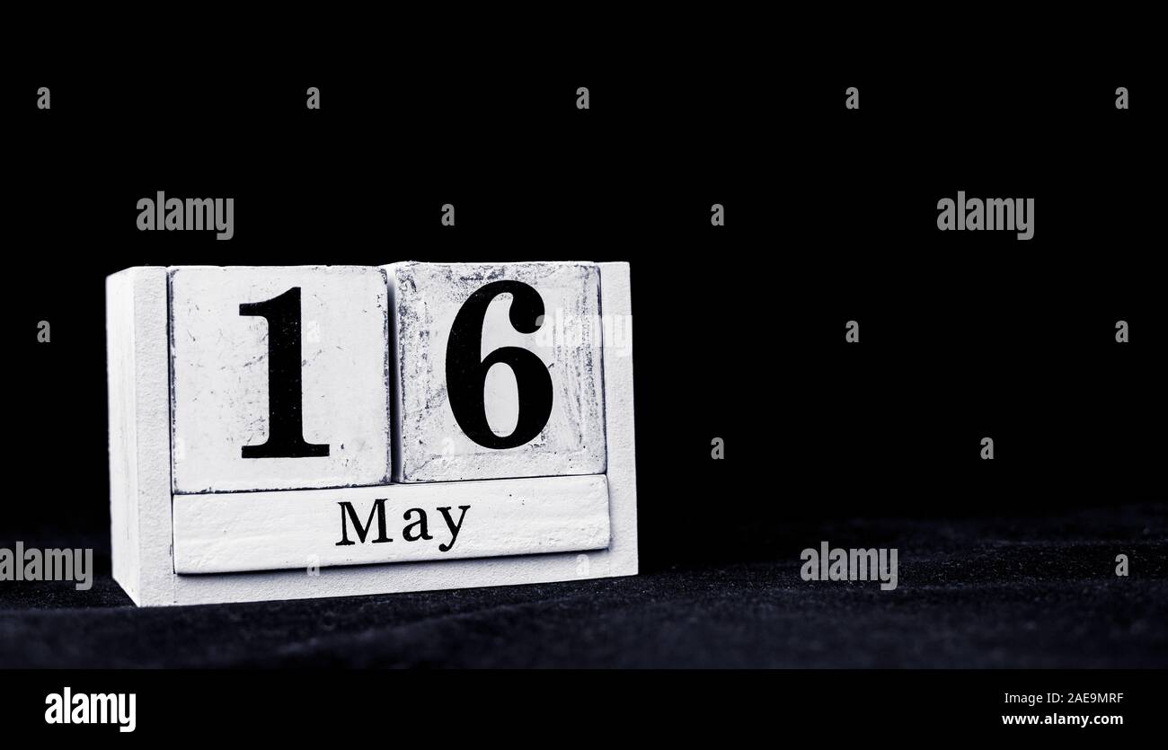May 16th, Sixteenth of May, Day 16 of month May - vintage wooden white ...