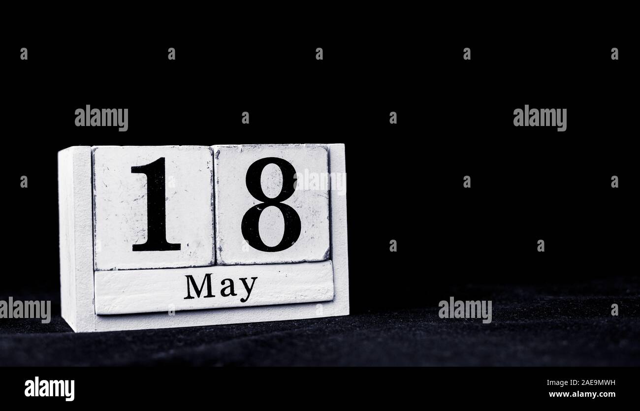 May 18th, Eighteenth of May, Day 18 of month May - vintage wooden white ...