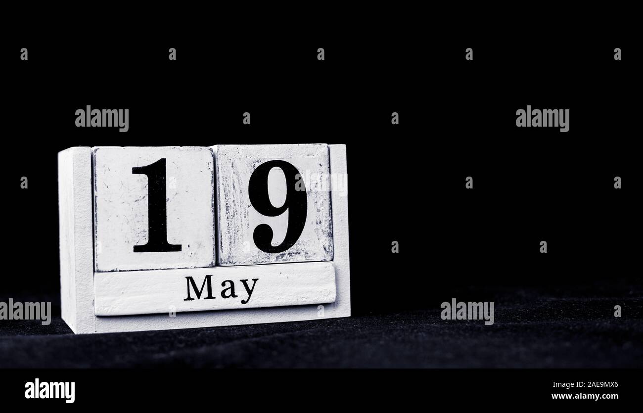 May 19th, Nineteenth of May, Day 19 of month May - vintage wooden white ...