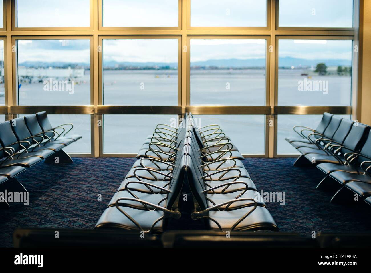 Aeroport Waiting Area with Control Tower in the background Stock Photo ...