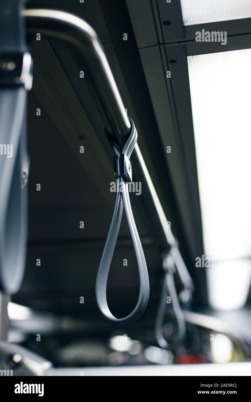 Handles for standing passenger inside a Underground train Stock Photo ...
