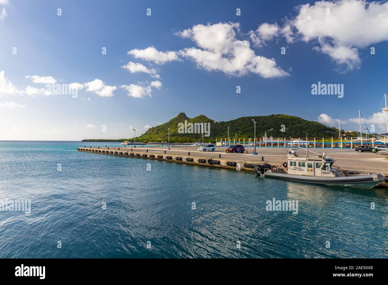 Grenada coastguard boat in Carriacou harbor, Grenada Stock Photo - Alamy