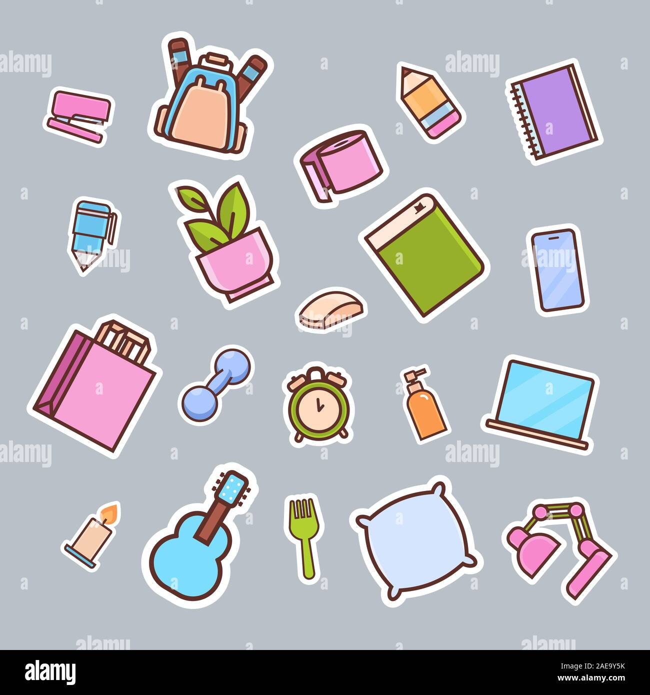 cartoon items back to school concept different icons collection vector ...