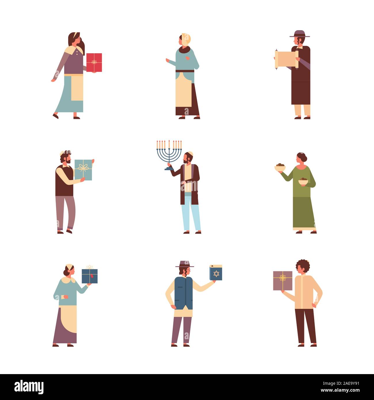 jews people set jewish men women in traditional clothes happy hanukkah ...