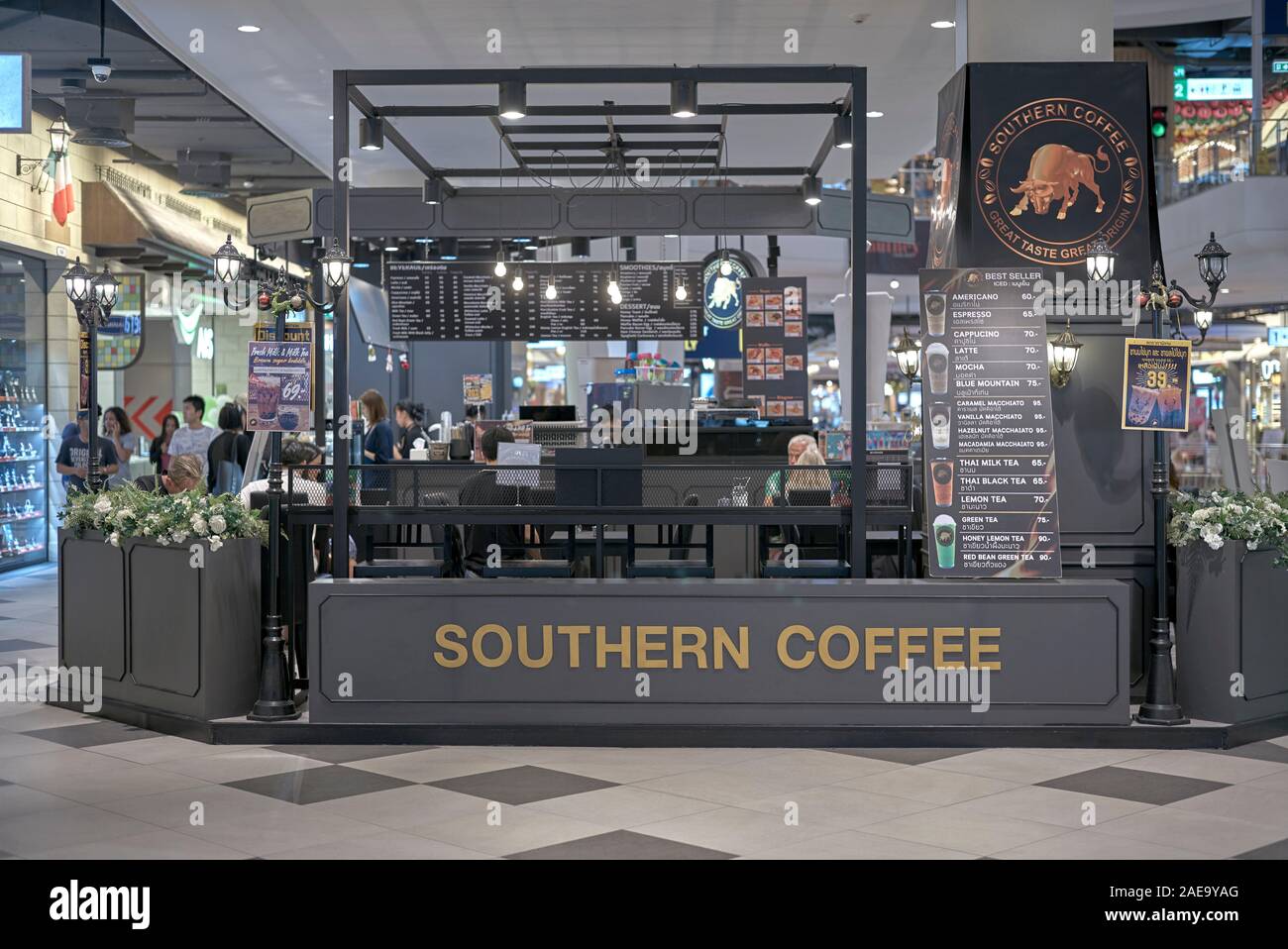 Thailand coffee shop cafe and restaurant. Shopping mall interior ...