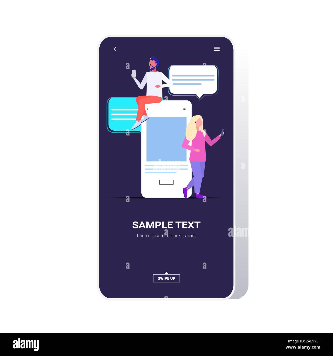 Mix Race Couple Using Chatting App Social Network Chat Bubble