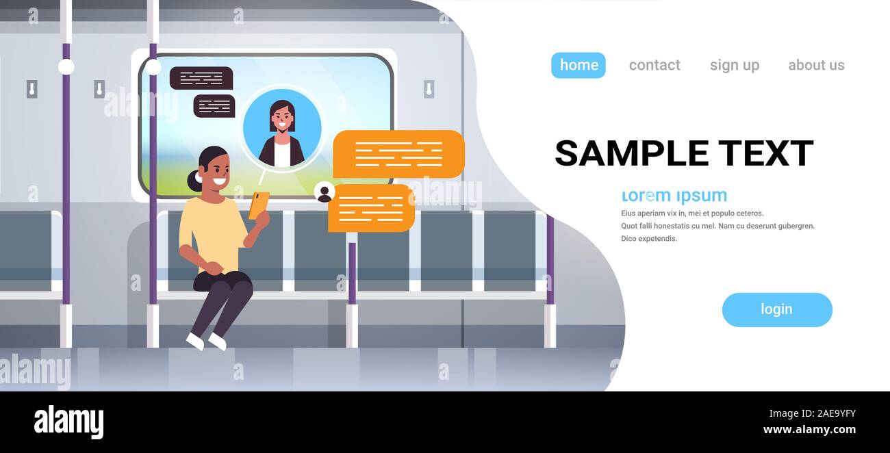 subway passenger using smartphone social network chat bubble ...