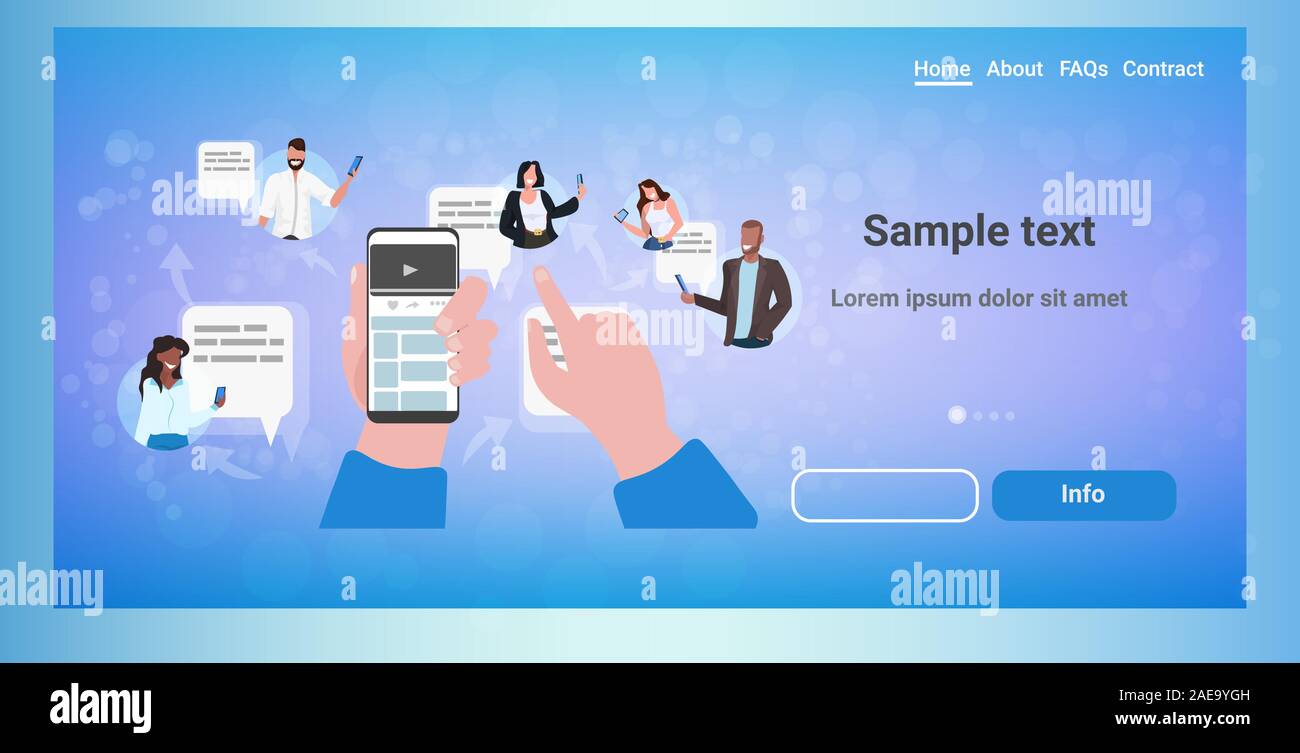 Human Hand Using Chatting App Social Network Chat Bubble Communication Concept Mix Race People