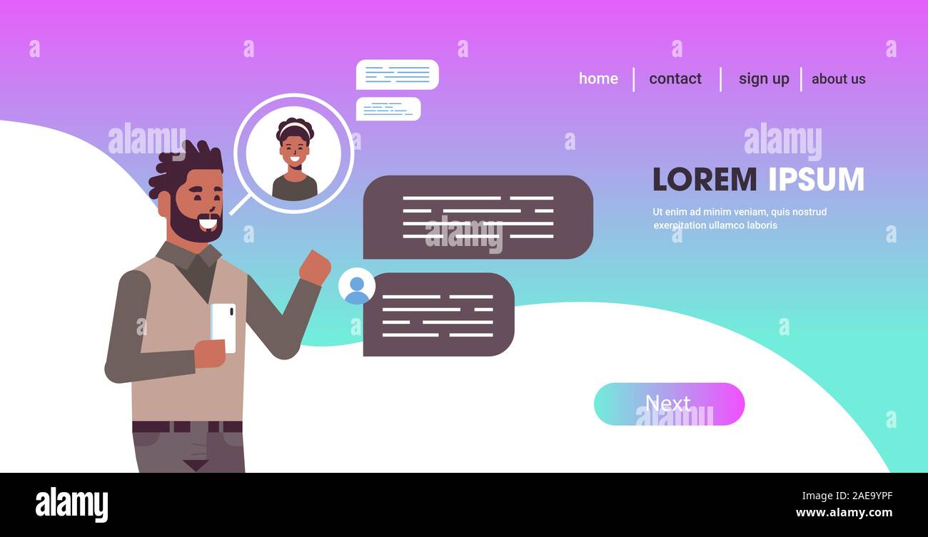 guy using smartphone social network chat bubble communication concept ...