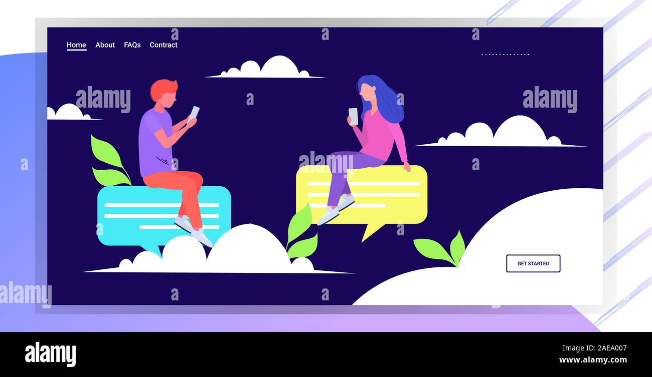 people using smartphones chatting app social network communication ...