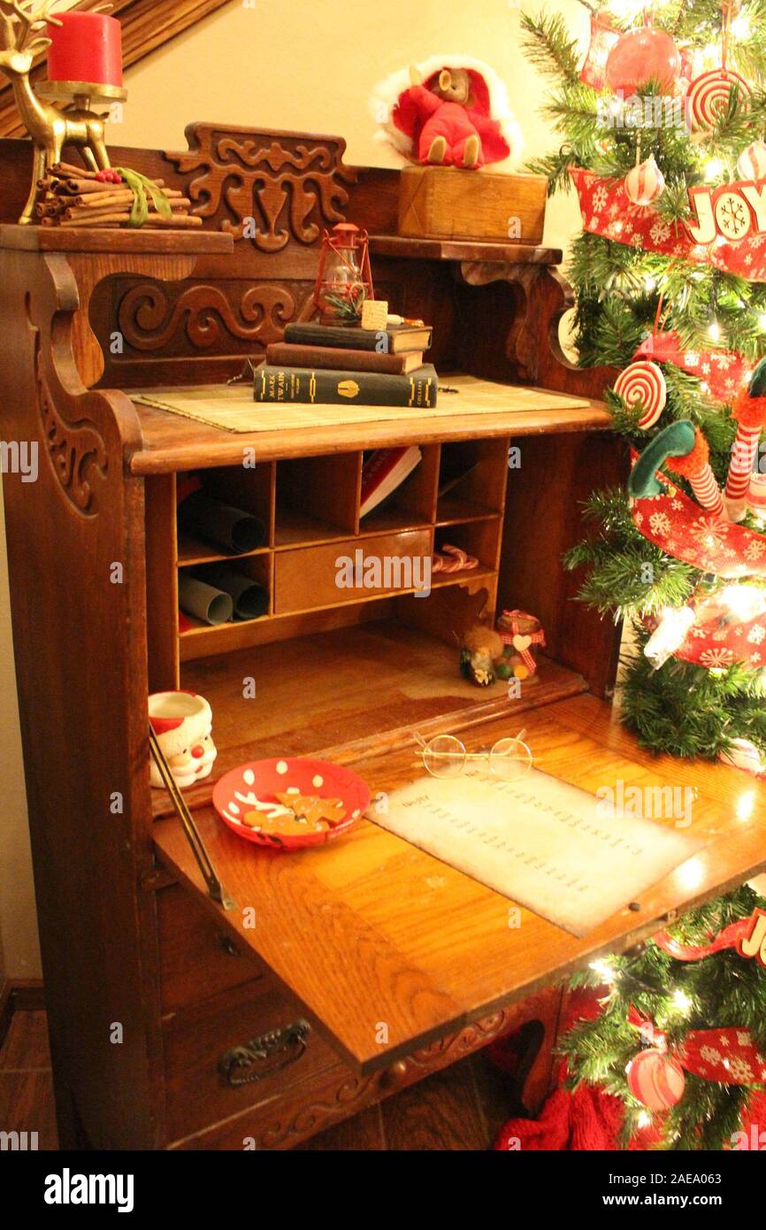 Santa Christmas desk Stock Photo - Alamy