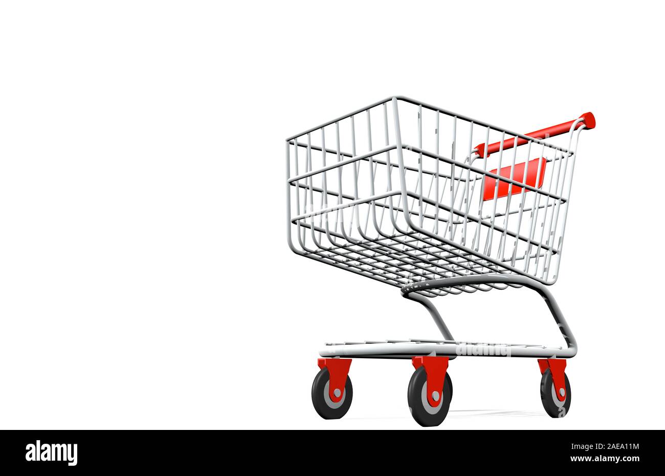 Front view from below of empty shopping cart isolated on white ...