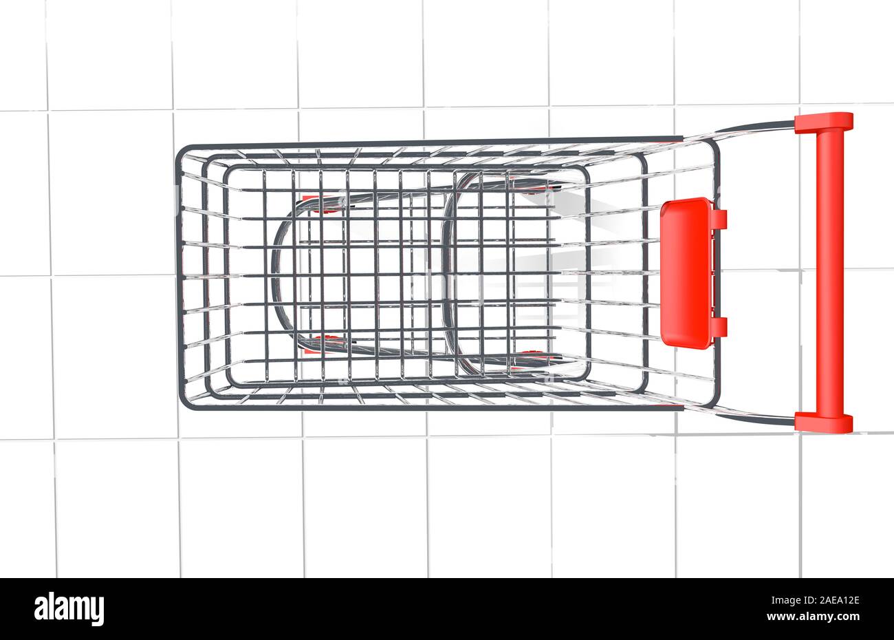 Top view of empty shopping cart isolated on white background - 3D ...