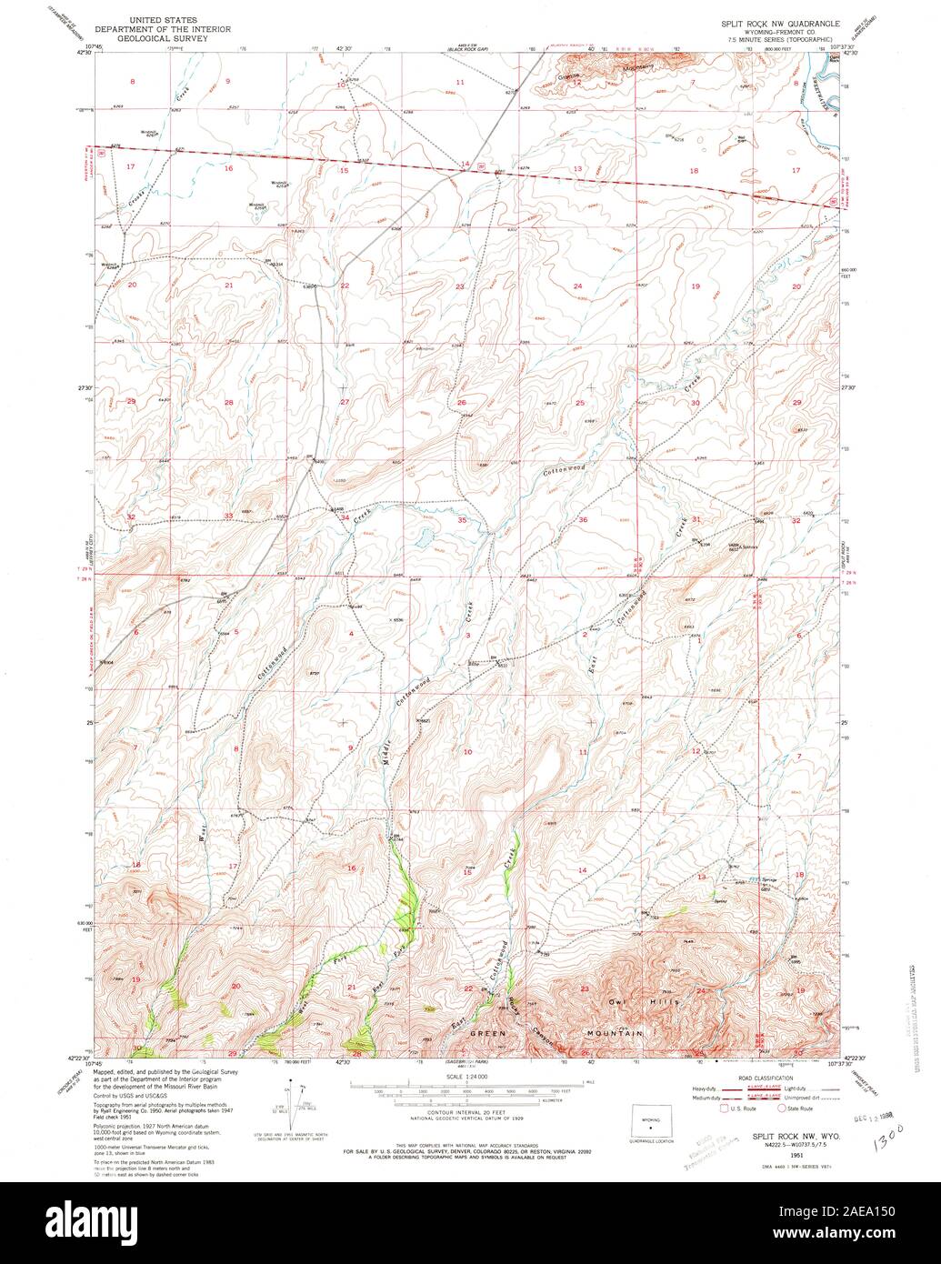 WY Split Rock NW 341482 1951 24000 Restoration Stock Photo - Alamy