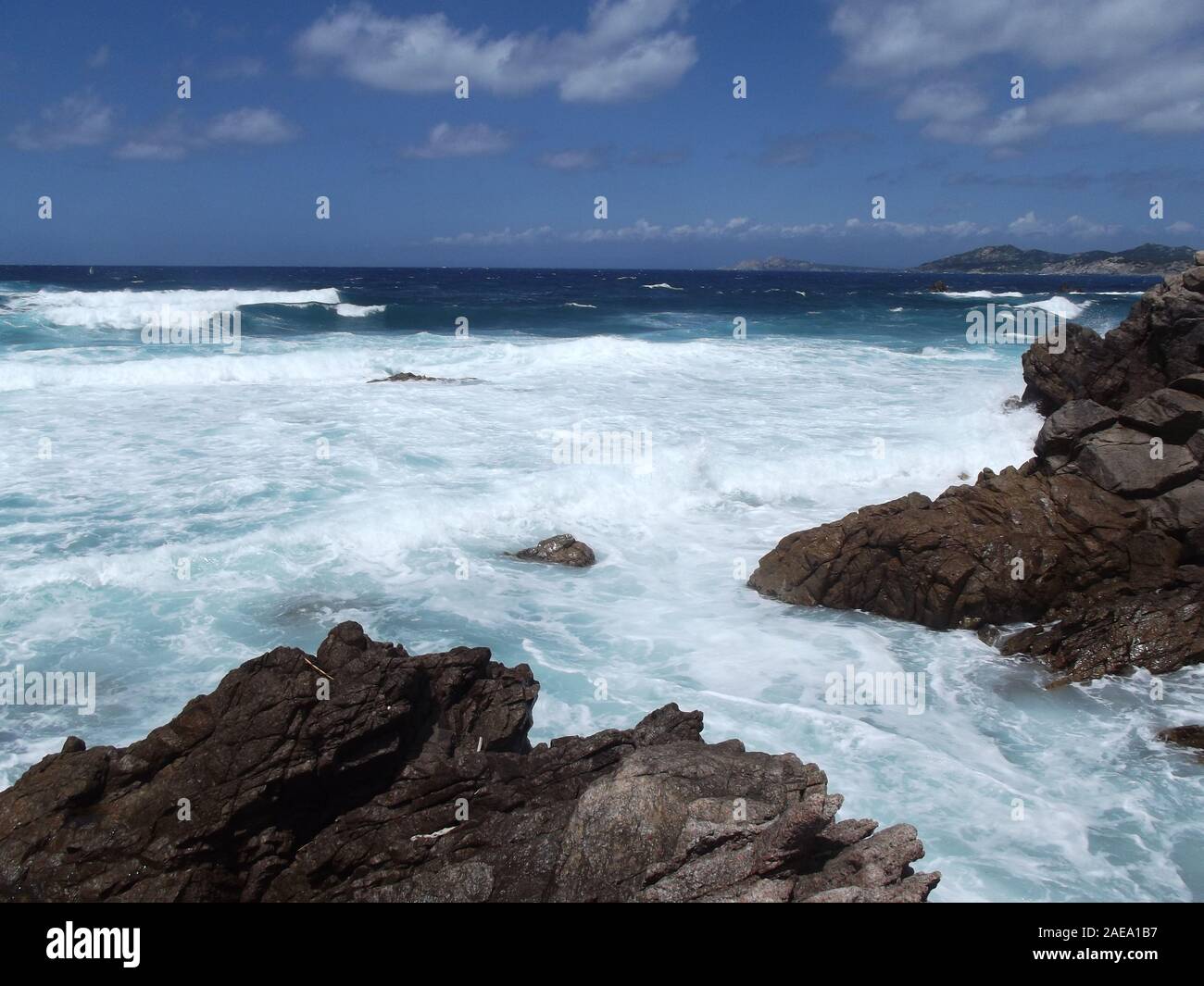 Sardinian landscape, seascape, rocks shapes, formations, blue water and ...