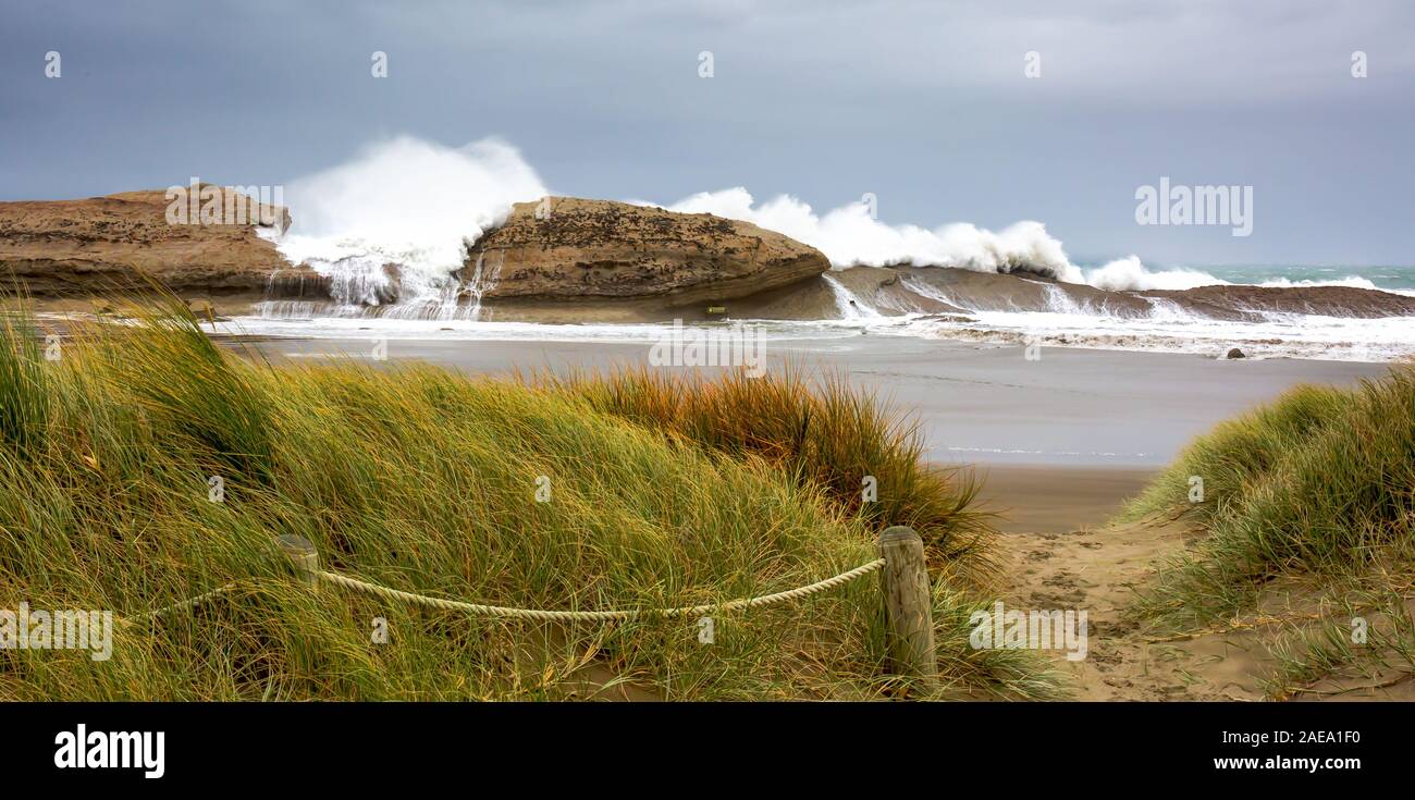 Ropes to protect the sand dunes and guide the way to the path leading ...
