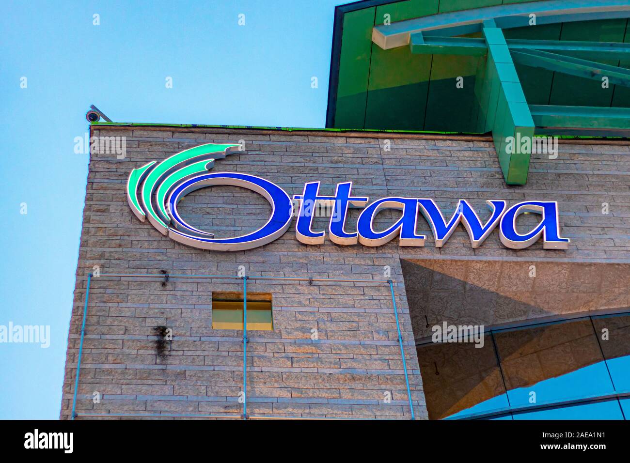 The sign bearing the logo of the City of Ottawa on the main building of ...