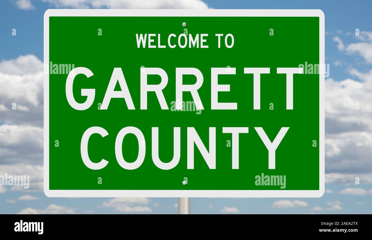 Rendering of a 3d green highway sign for Garrett County Stock Photo - Alamy