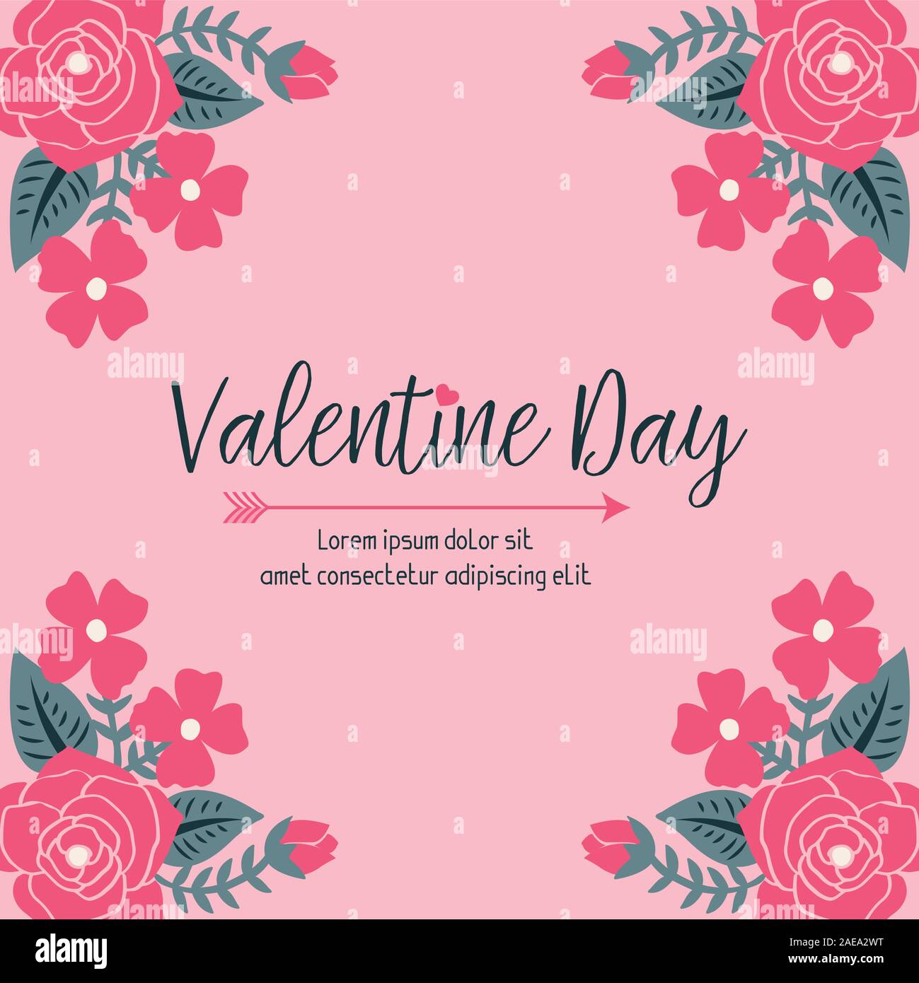 Valentine day card design with abstract pink wreath frame. Vector Stock ...