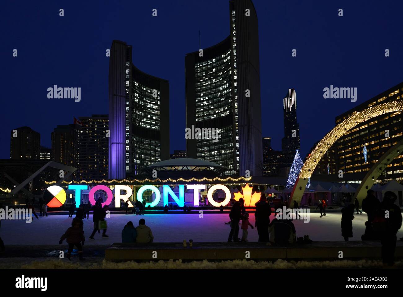 TORONTO - DECEMBER 2019: Civic square and skating rink in front of ...