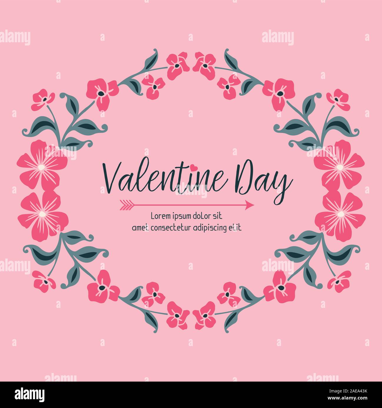 Greeting Card Text Of Valentine Day With Bright Pink Flower Frame