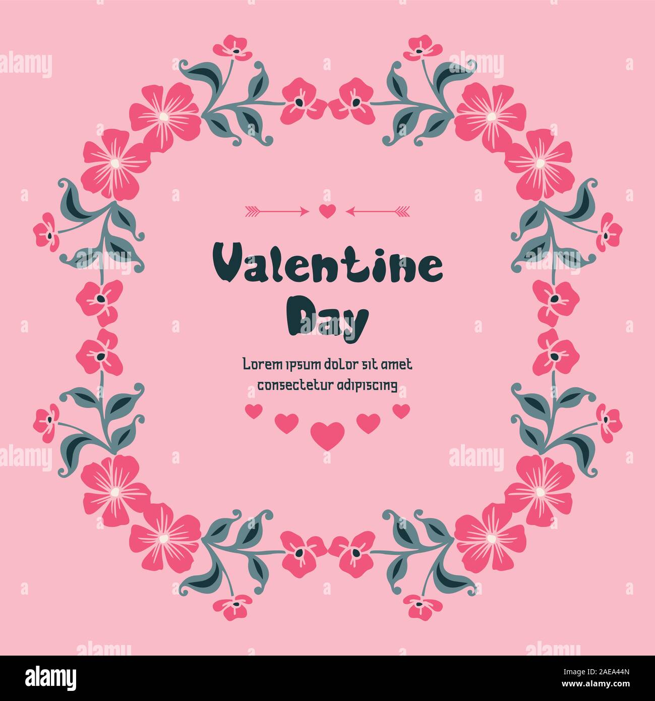Greeting Card Text Of Valentine Day With Bright Pink Flower Frame